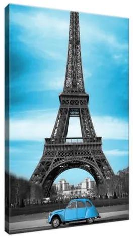 Obraz na plátně Citroën před Eiffelovou věží a modrým nebem 20x30cm 1808A_1S