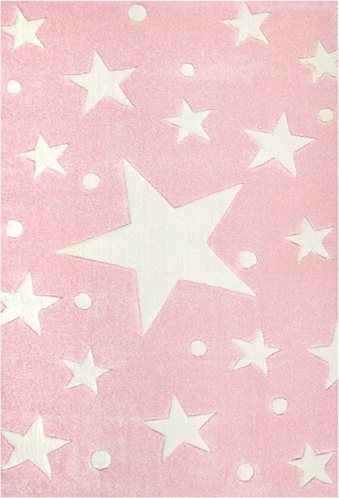Dětský koberec STARS růžová/bílá