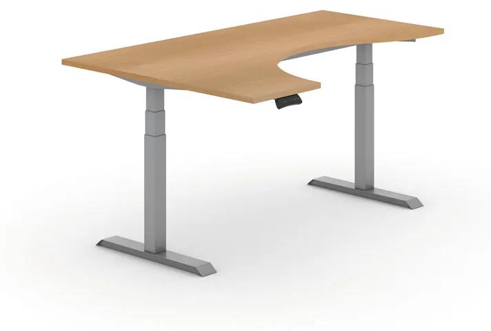 Výškově nastavitelný stůl PRIMO ADAPT, elektrický, 1800x1200x625-1275 mm, ergonomický levý, buk, šedá podnož