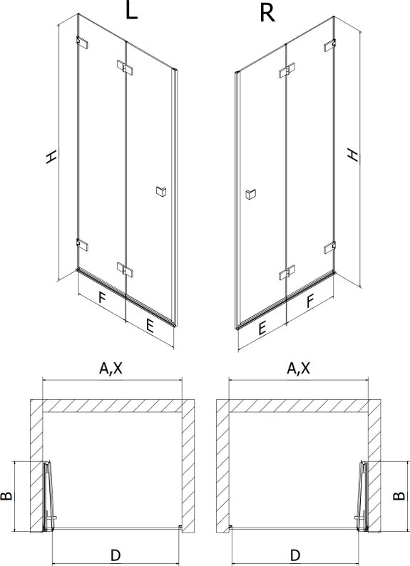 Mexen, Mexen Lunar-F skládací levé sprchové dveře 65 cm, průhledné, chrom - 836-065-000-01-00-L
