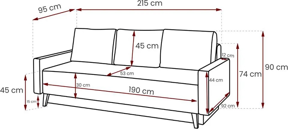 Rozkládací pohovka OVIEDO | 215 cm | s úložným prostorem | vysoký a pevný sed | VÝBĚR TKANIN