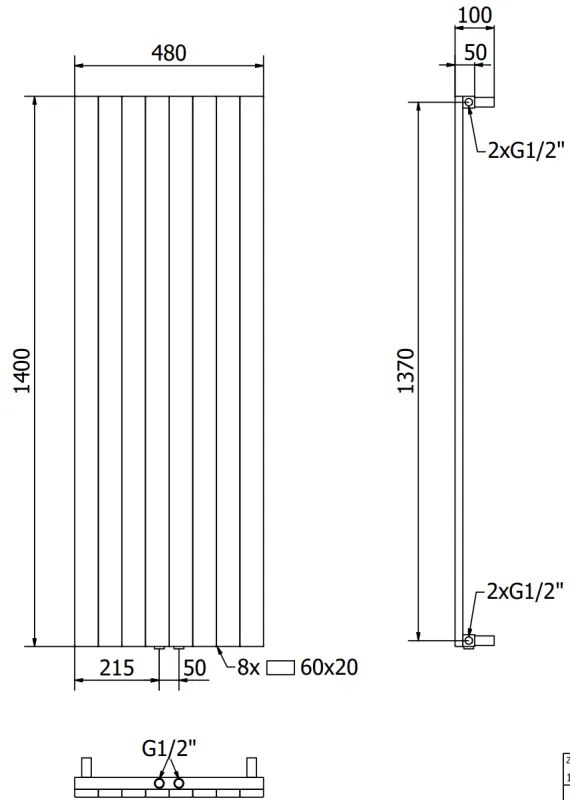 Mexen Topeka, topné těleso 1400 x 400 mm, 995 W, černá, W210-1400-480-00-70