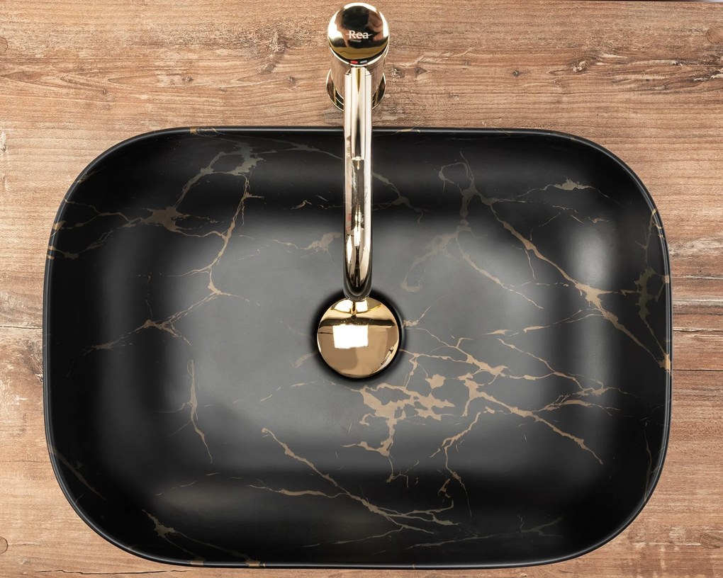 Rea Belinda Marble umyvadlo, 47 x 34 cm, černá matná, REA-U8908