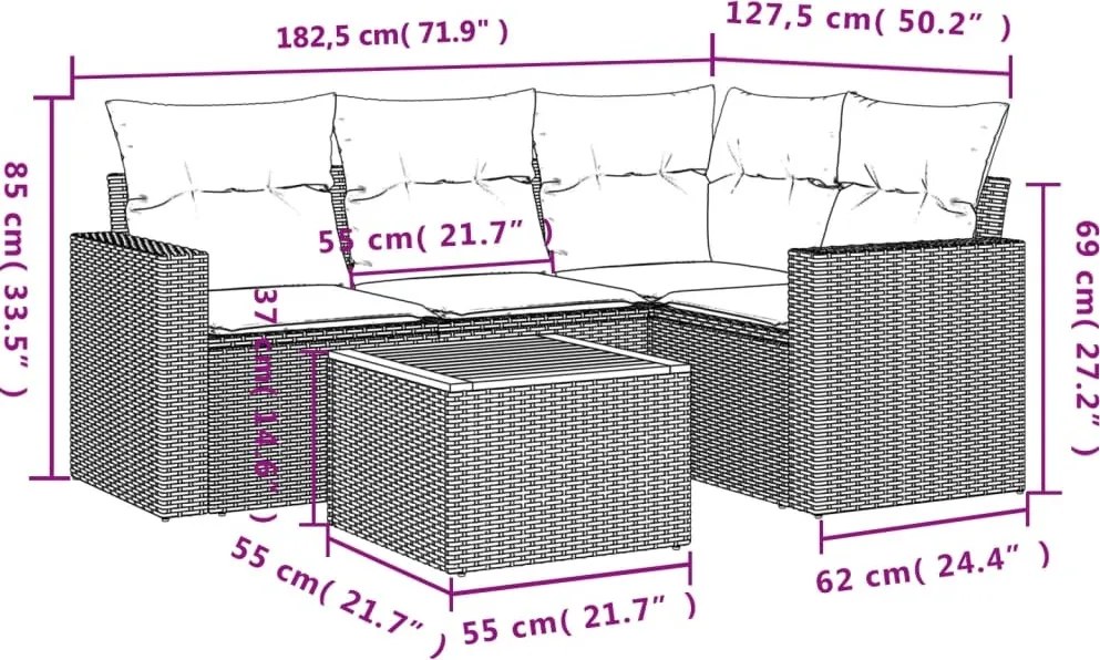 vidaXL 5dílná zahradní sedací souprava s poduškami polyratan [3224103] Barva: béžová a šedá