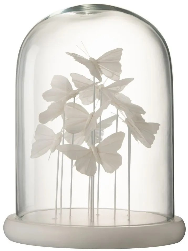 Dekorativní podnos s bílými motýlky a skleněným poklopem Butterflies - Ø 24*30cm