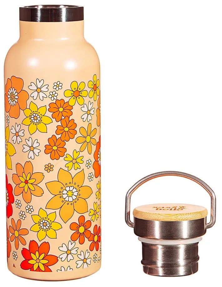 Oranžová nerezová dětská lahev 500 ml 70s Floral - Sass &amp; Belle