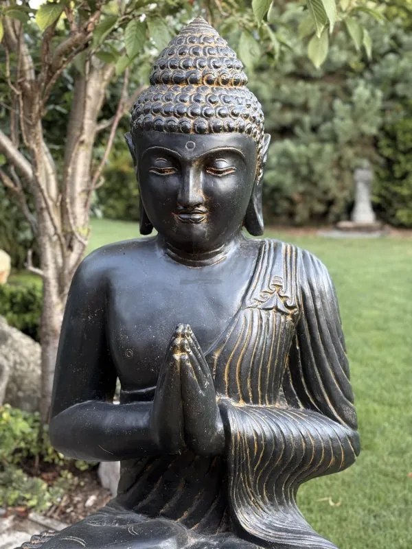 Socha Buddha 100 cm – černá s jemnými žlutými akcenty