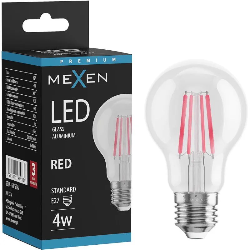 Mexen Vintis LED žárovka filament E27, A60, 4W, 55 lm, červená - L150-E27-04XX-45