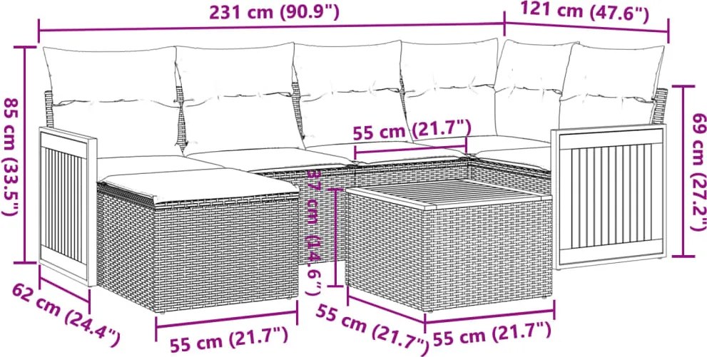 7dílná zahradní sedací souprava s poduškami černá polyratan 3260264