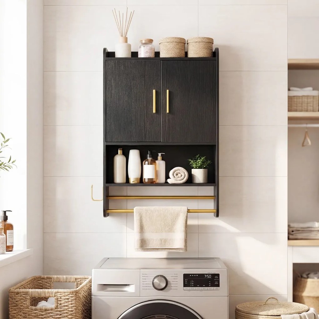 Costway Závěsná koupelnová skříňka 2 dveře police držák na – 55 x20 x80 cm