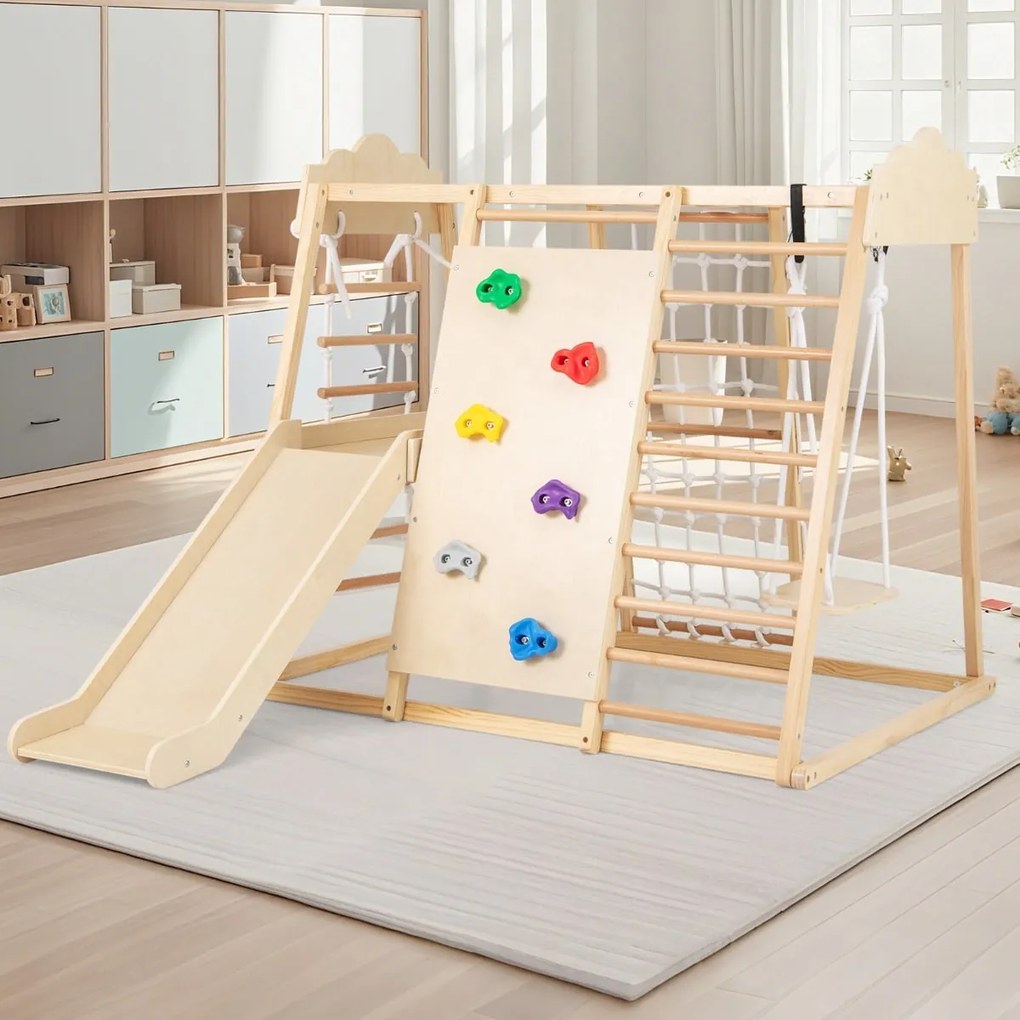 Costway 8-in-1 Gymnastický set v džungli Dřevěné Montessori šplhací hračky