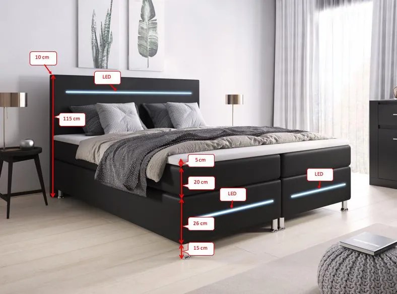 K&M postele Boxspring postel SEJOUR bez úložného prostoru s LED Velikost postele: 120 × 200 cm, Výběr matrace: Taštičková zónová matrace - měkká (70–…