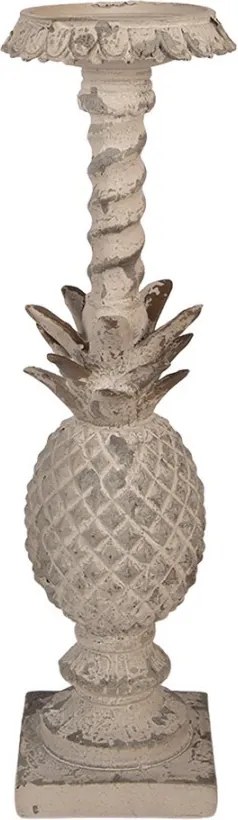 Béžový antik vysoký svícen s ananasovým dekorem - 11*11*41 cm