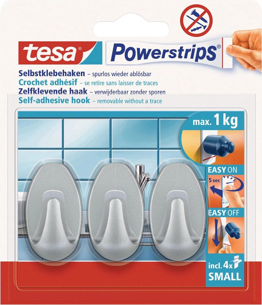 tesa Samolepicí háčky Powerstrips S malé oválné, matný chrom, 3 ks