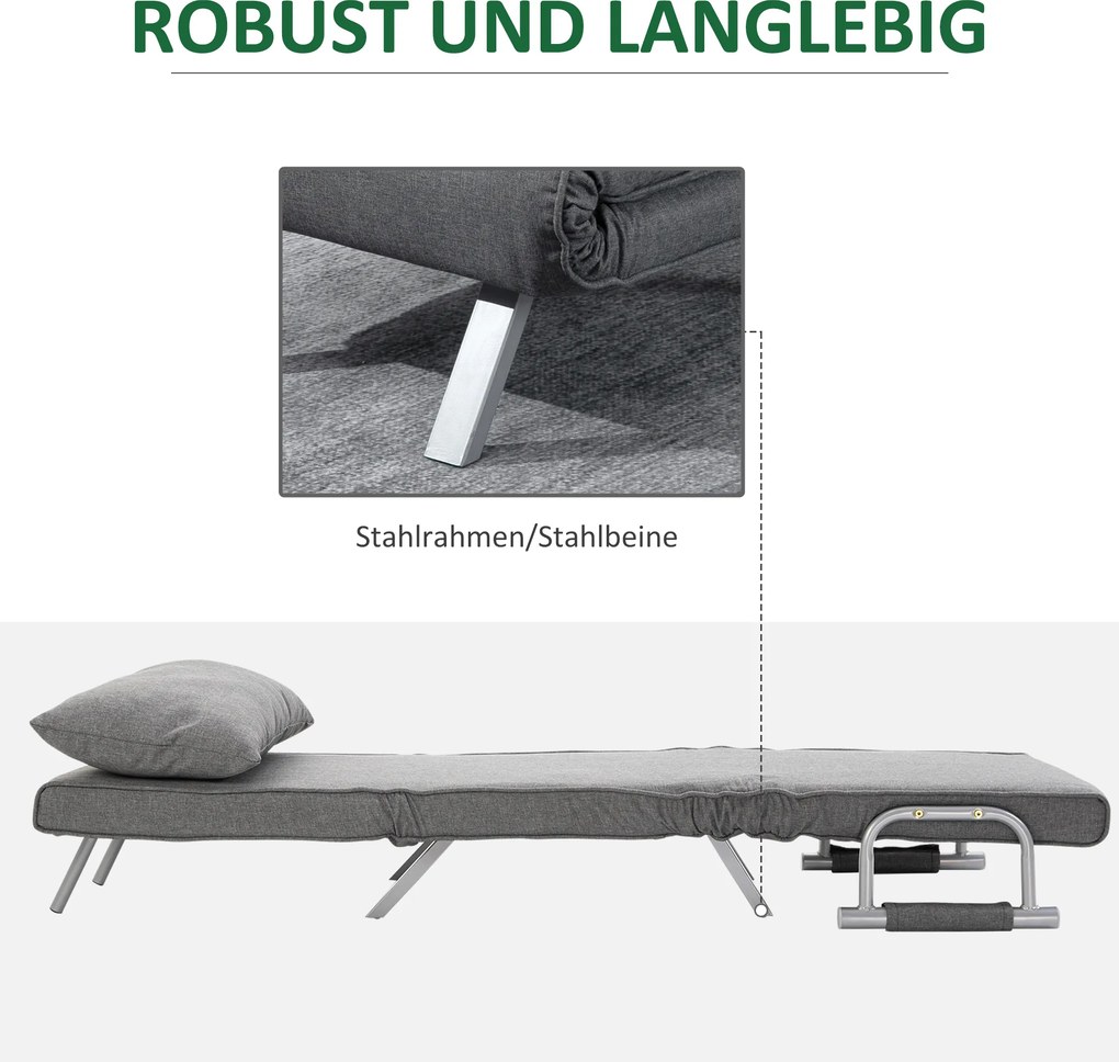 HOMCOM Rozkládací pohovka s područkou 65x69x80cm Rozkládací pohovka 3 v 1, lůžko pro hosty, lehátko, polyester podobný lnu, šedá| Aosom