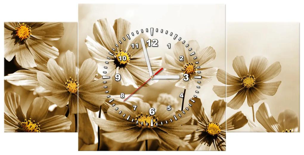 Gario Obraz s hodinami Květnatá krása - 3 dílný Rozměry: 80 x 40 cm