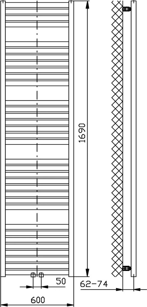 Aqualine TONDI 600 x 1690 mm DT490T otopné těleso bílé