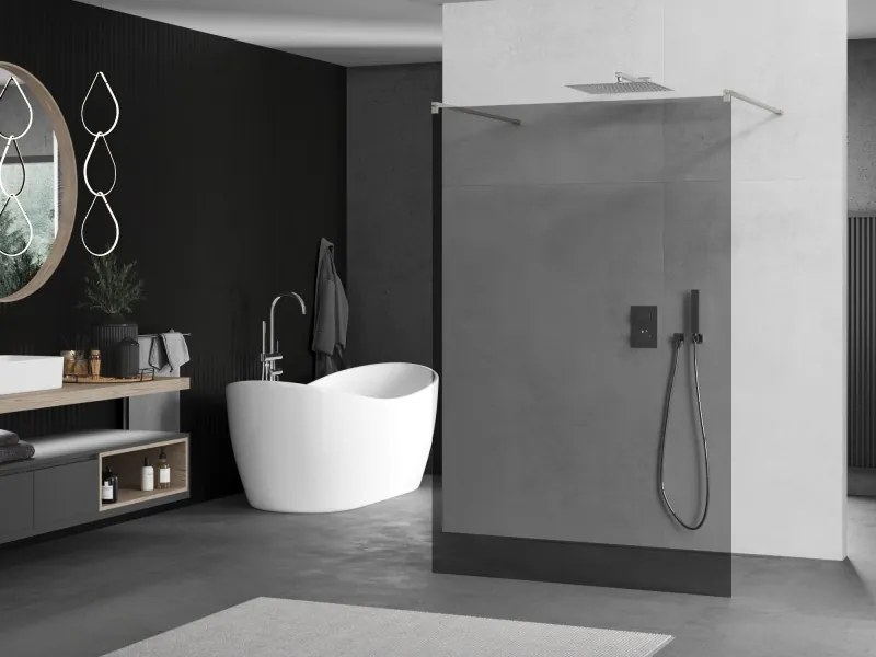 Mexen Kioto, sprchová zástěna Walk-In 110 x 200 cm, 8mm šedé sklo, broušená ocel profil, 800-110-002-97-40