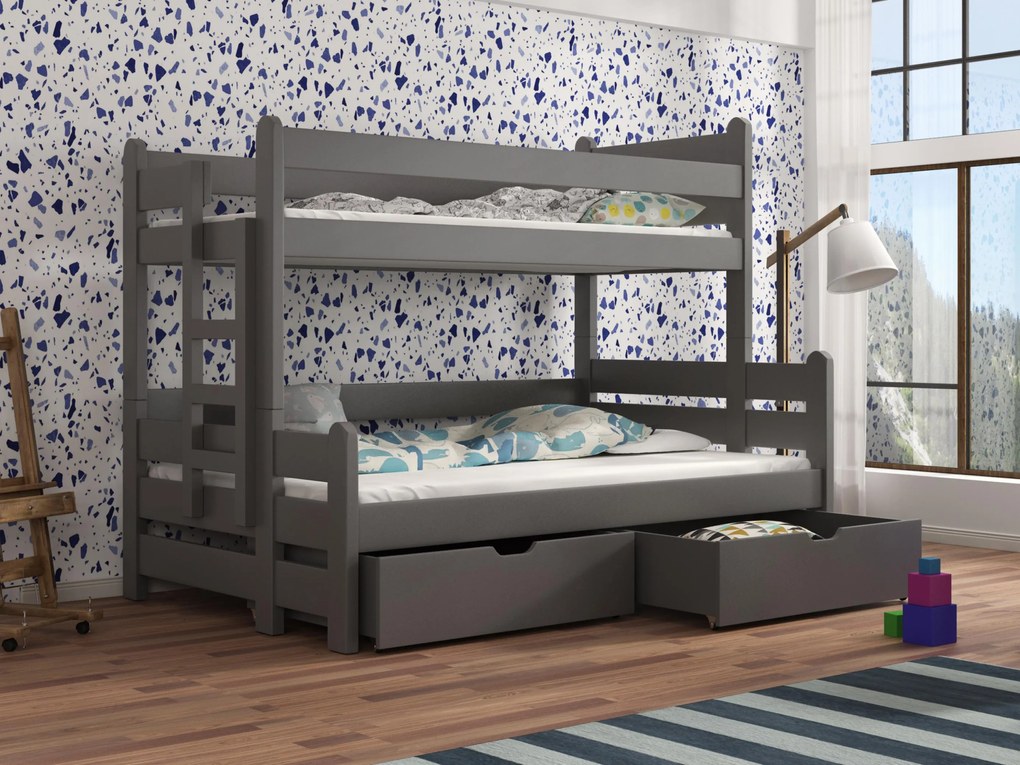 Dětská patrová postel 90 cm Bivi (grafit)