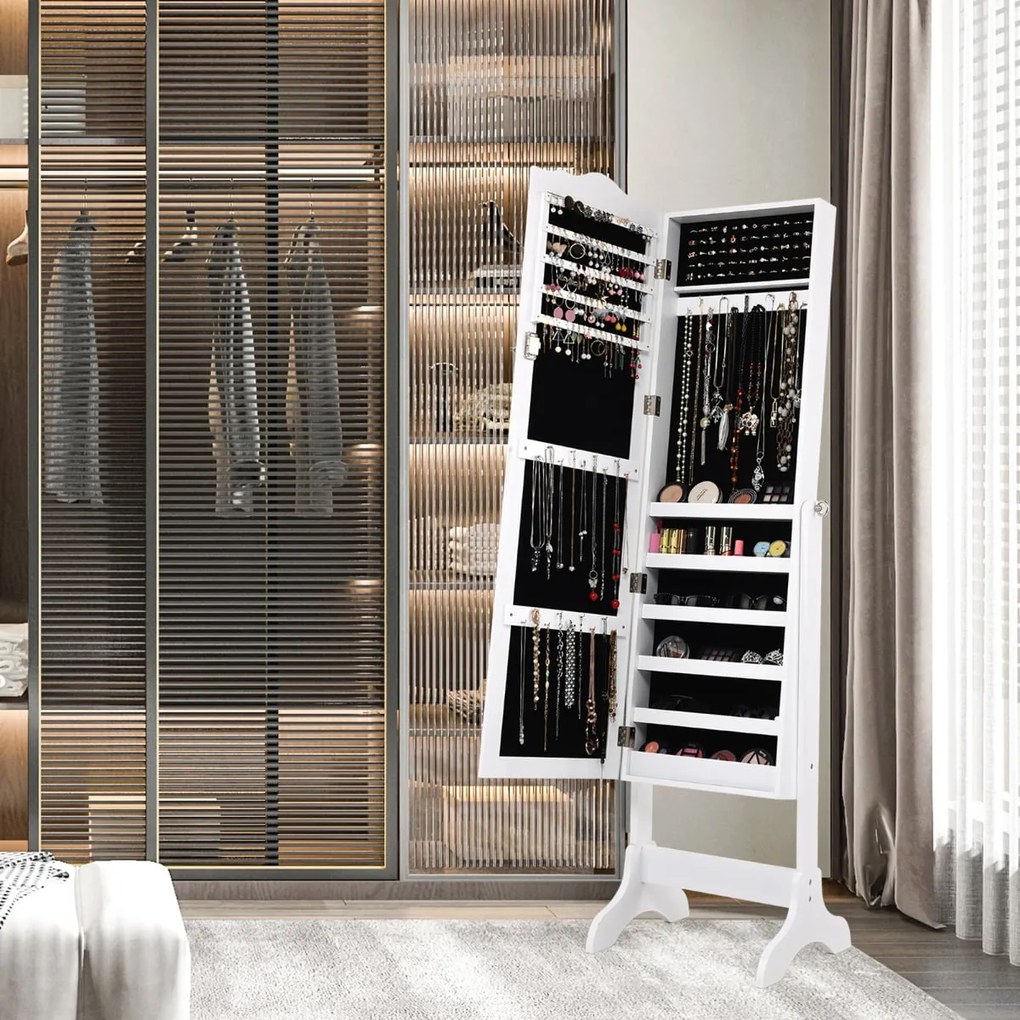 Costway Uzamykatelná skříňka na šperky stojící design s nastavitelným úhlem