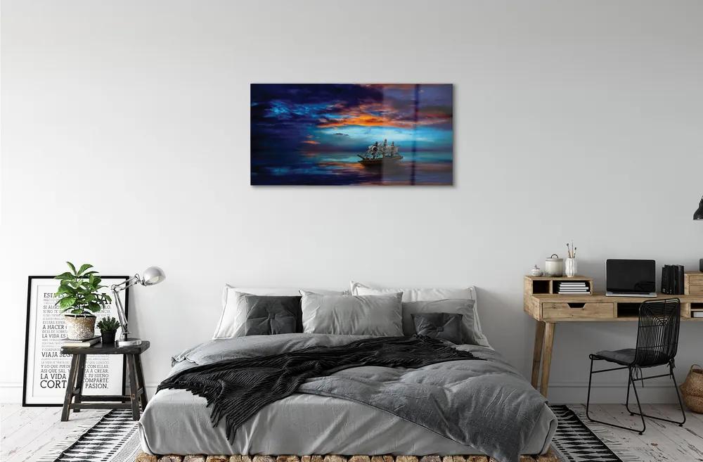 akrylový obraz Zataženo mořská loď večer 100x50 cm