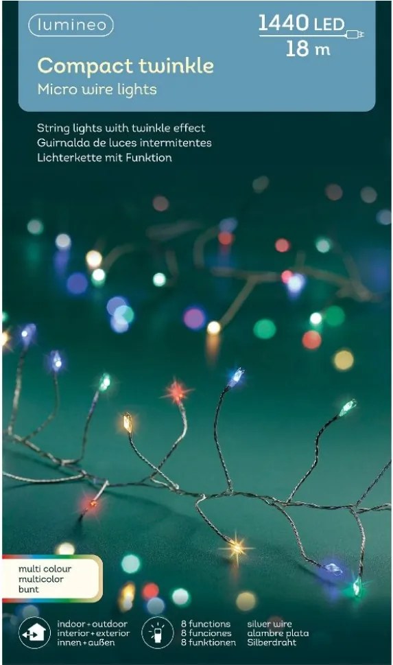 Lampičky Micro 1400 Led vánoční drátek Husté, vícebarevné, 18 m