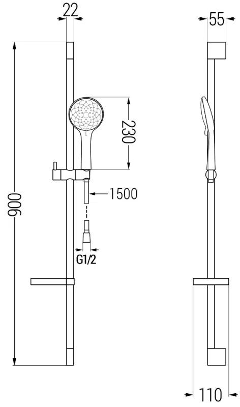 Mexen DS74 posuvný sprchový set, Černá - 785744583-70