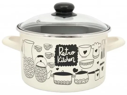Hrnec metalac hluboký kónický smaltovaný hrnec s poklicí retro kitchen, 20 cm, 4 l