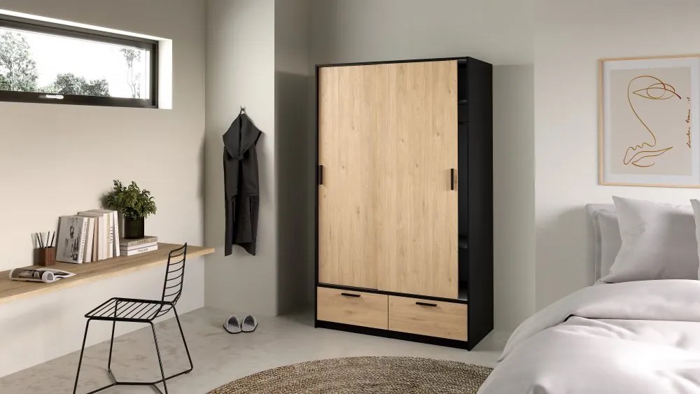 FALCO Šatní skříň s posuvnými dveřmi Line 74324 černý mat/jackson hickory