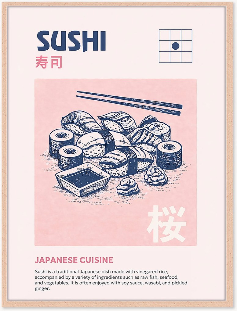 Ručně vyrobený zarámovaný digitální tisk Sushi