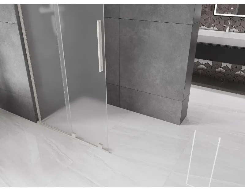Mexen Velar L, posuvná sprchová zástěna Walk-in 100 x 200 cm, 8mm sklo námraza, broušená ocel, 871-100-003-33-97