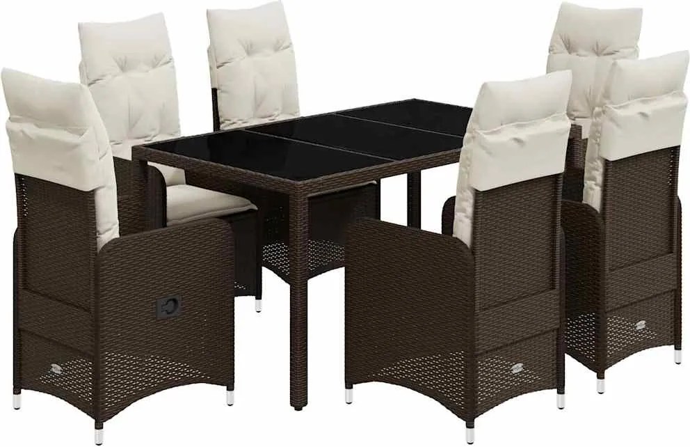 7dílný zahradní bistro set s poduškami hnědý polyratan 3277067