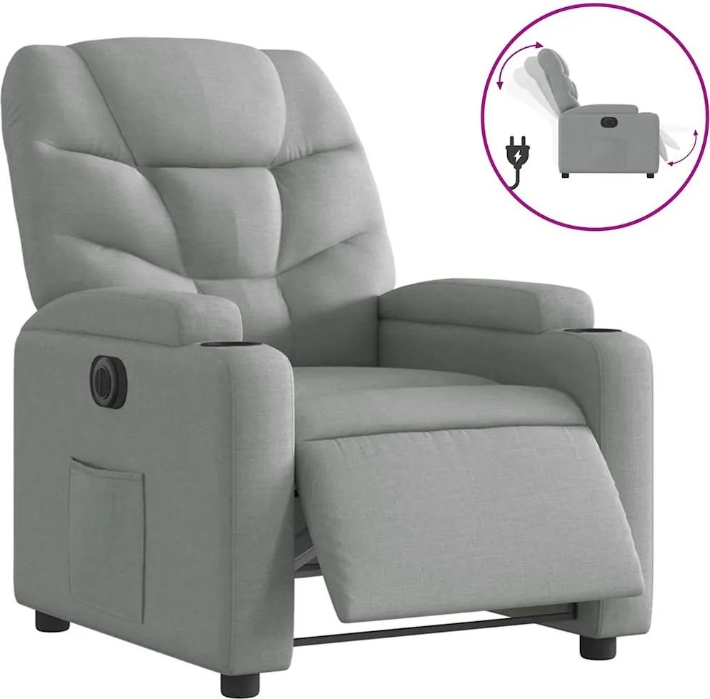 Elektrické polohovací křeslo světle šedé textil 3204572