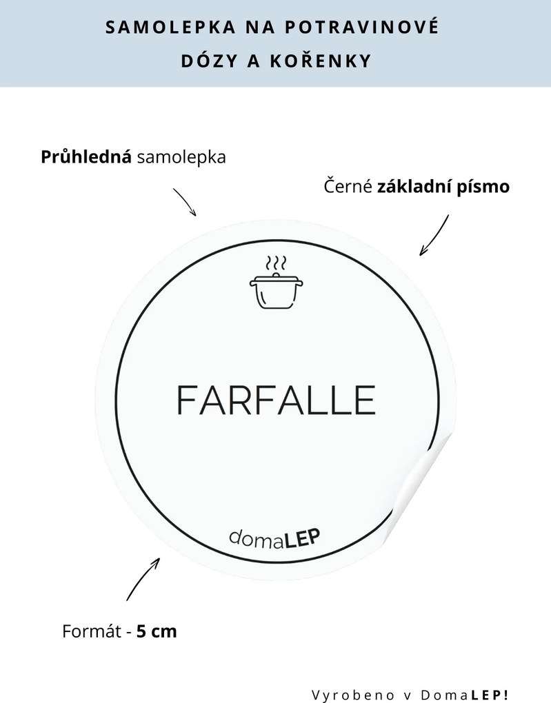 FARFALLE  – průhledná samolepka na dózu, základní písmo, 5 cm | DomaLEP