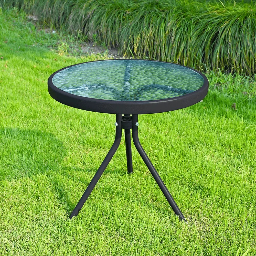 Kondela Zahradní príruční stolek, černá ocel/tvrzené sklo, HABIR
