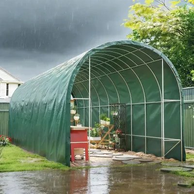 Outsunny nepromokavá venkovní plachta 6x8 m PE 90 g/m² s UV ochranou a zesílenými oky pro palivové dřevo, zahradní nábytek, zelená
