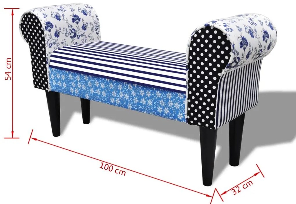 Patchworková lavice ve venkovském stylu | modro-bílá