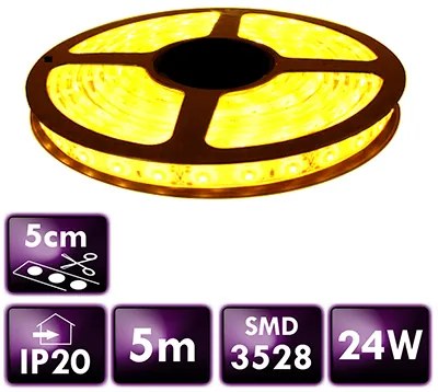 ECOLIGHT LED pásek - SMD 2835 - 5m - 60LED/m - 4,8W/m - IP20 - žlutá