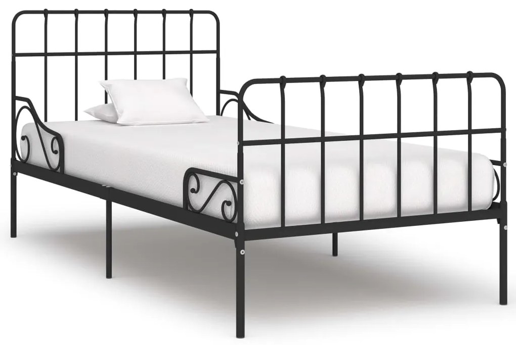 284608 vidaXL Rám postele s laťkovým roštem černý kov 90 x 200 cm