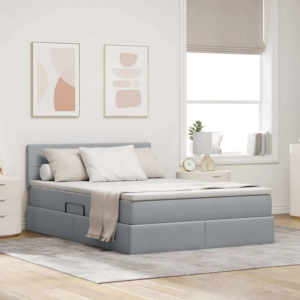 Postel s úložným prostorem a matrací Světle šedá 140 x 190 cm 3370506