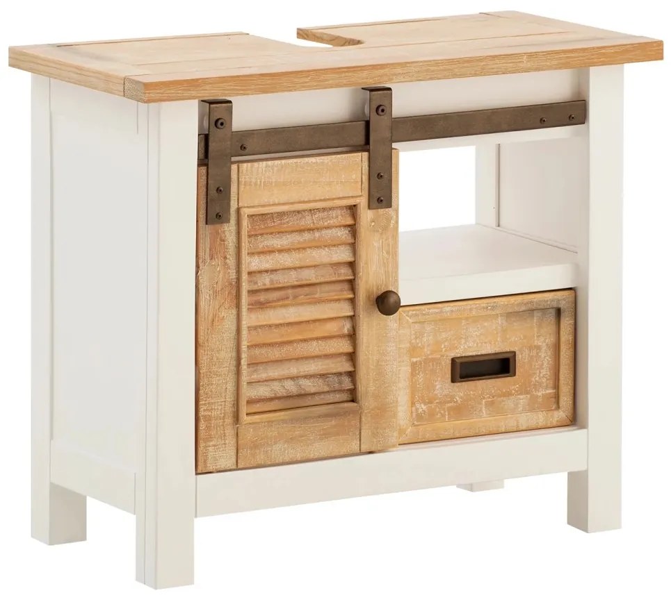 furniture-nabytek.cz - Masivní spodní skříňka pod dřez Caprino z borovice a MDF, lakovaná, bílá/hnědá – 70×35×60 cm