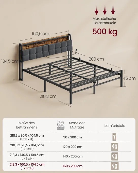 Kovová manželská postel 160 cm RMB125G101