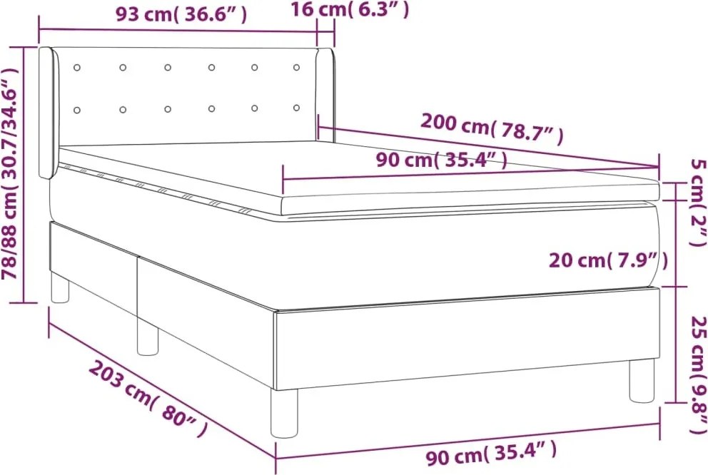 vidaXL Box spring postel s matrací 90x200 cm textil [3130001] Barva: světle šedá