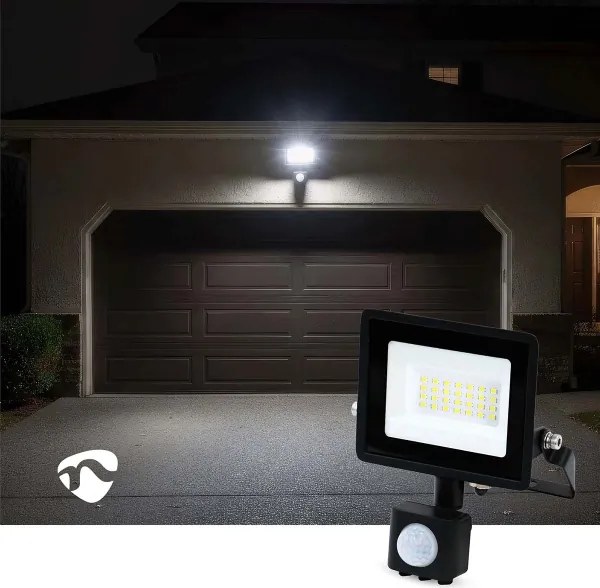 Nedis LLFLP16BLK - LED Reflektor se senzorem pohybu a soumraku LED/20W/230V IP44