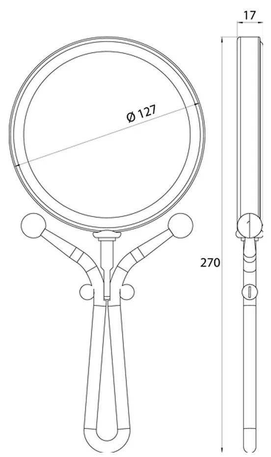 Emco Cosmetic mirrors Pure - Kulaté ruční zrcadlo, Ø 127 mm, 5 násobné zvětšování, chrom 109400124