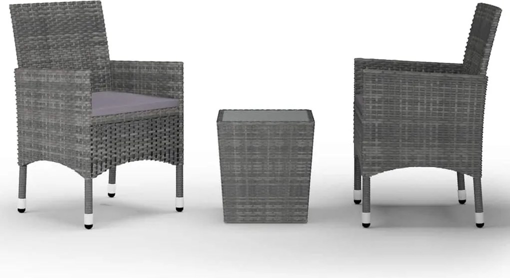 3dílný bistro set polyratan a tvrzené sklo šedý 3058359