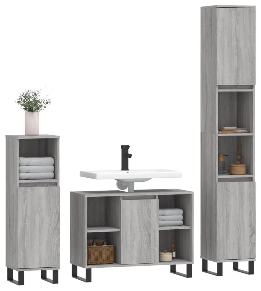 3dílný set koupelnového nábytku šedý sonoma kompozitní dřevo,  3190313