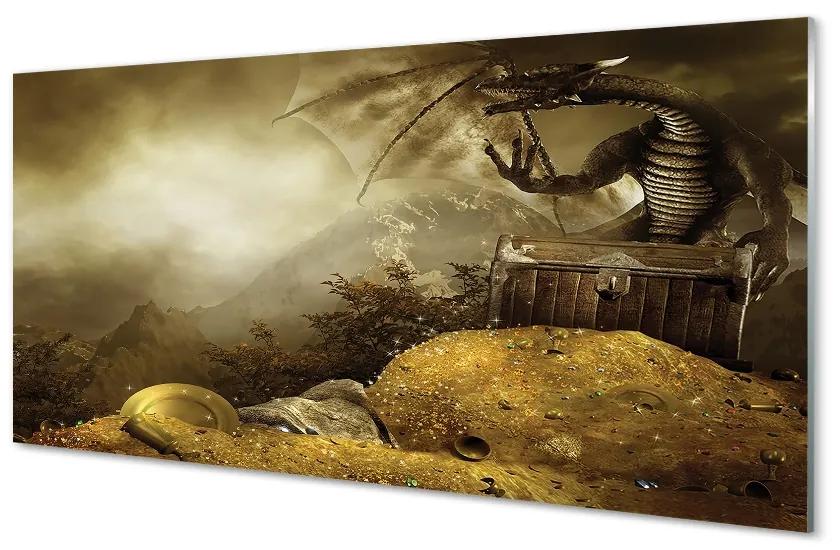 Obraz na skle Dragon horské mraky zlato 100x50 cm
