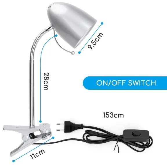 Aigostar - Stolní lampa s klipem 1xE27/11W/230V stříbrná/chrom
