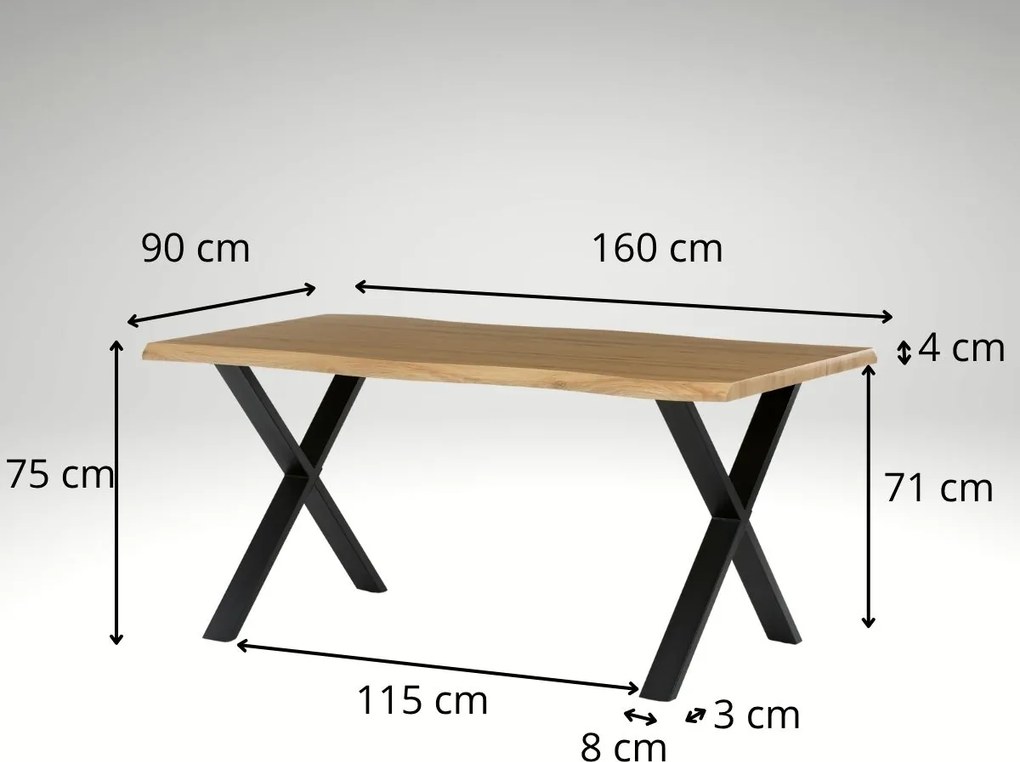 Vikio Jídelní set pro 4 osoby 160x90 cm dub noha X černá židle VJS236-4C-S